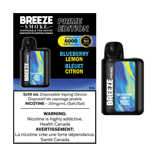 Breeze Prime Edition Disposable Vape - 6000 Puffs - Blueberry Lemon ...