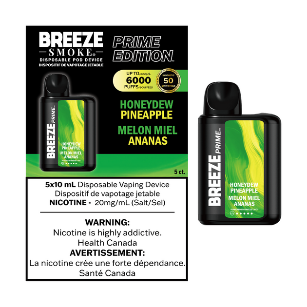 Breeze Prime Edition Disposable Vape - 6000 Puffs - Honeydew Pineapple ...