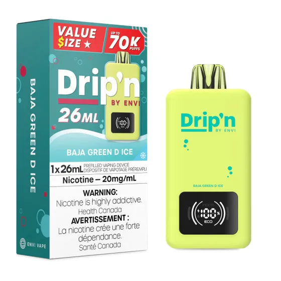 Drip'n by Envi 26ML Disposable Vape - 70K Puffs - Baja Green D Ice ...