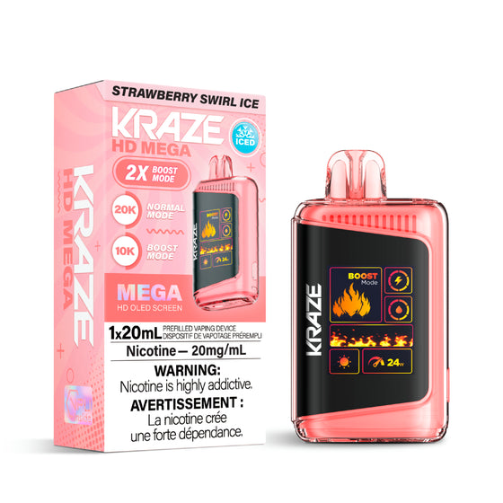 Kraze HD Mega Disposable Vape - 20K Puffs - Strawberry Swirl Ice ...