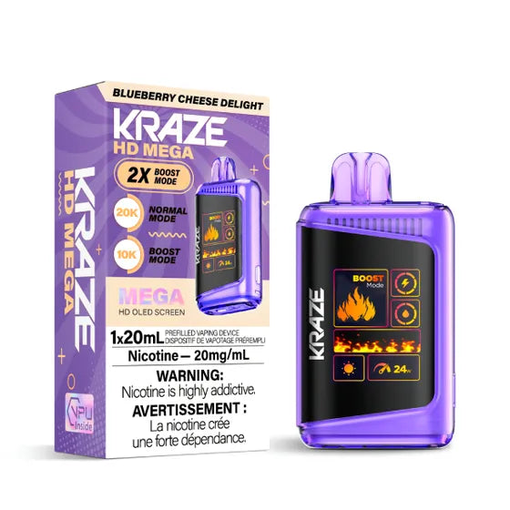 Kraze HD Mega Disposable Vape - 20K Puffs - Blueberry Cheese Delight ...