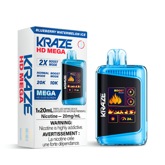Kraze HD Mega Disposable Vape - 20K Puffs - Blueberry Watermelon Ice ...